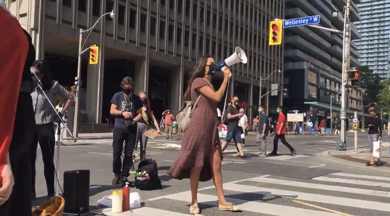 Watch: Climate change rally breaks out at Bay and Wellesley