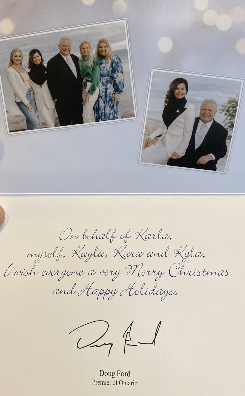 Doug Ford's outspoken daughter left out of Christmas card